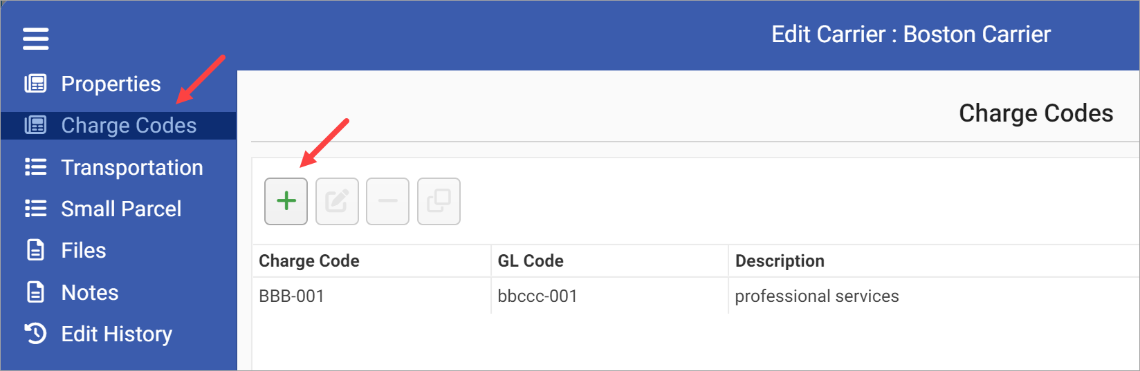 Create Carrier Charge Codes – Da Vinci Unified