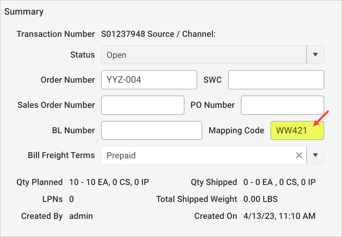 Order Mapping Code – Da Vinci Unified