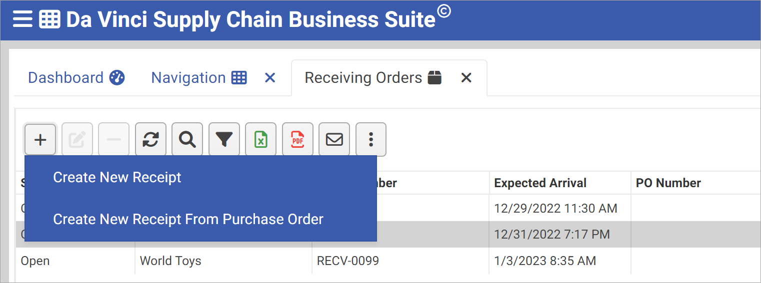 Manually Create Receiving Orders – Da Vinci Unified