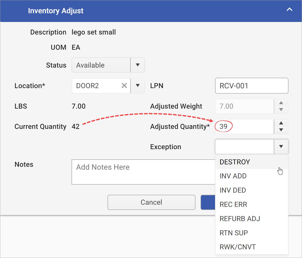 Inventory Adjust (UI) – Da Vinci Unified