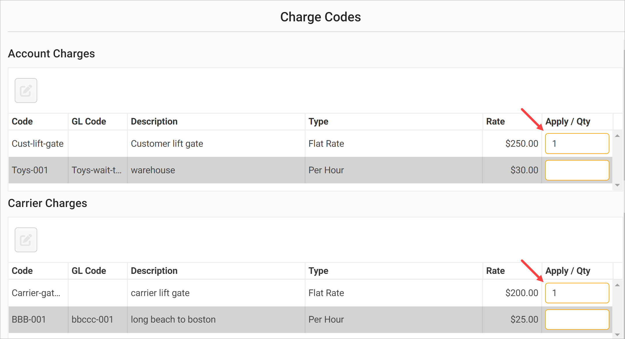 Charge Codes (TMS) – Da Vinci Unified