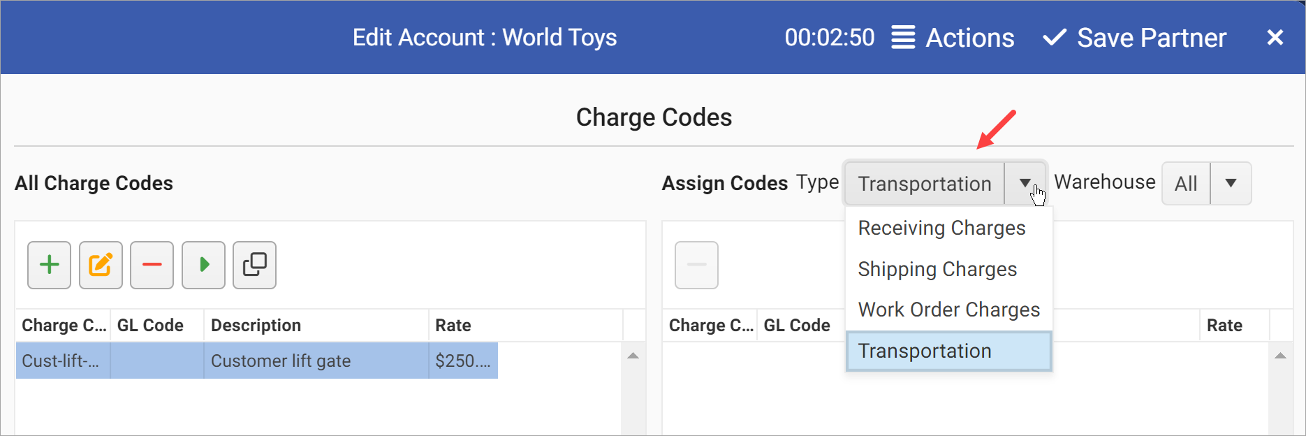 Assign TMS Account Charge Codes – Da Vinci Unified