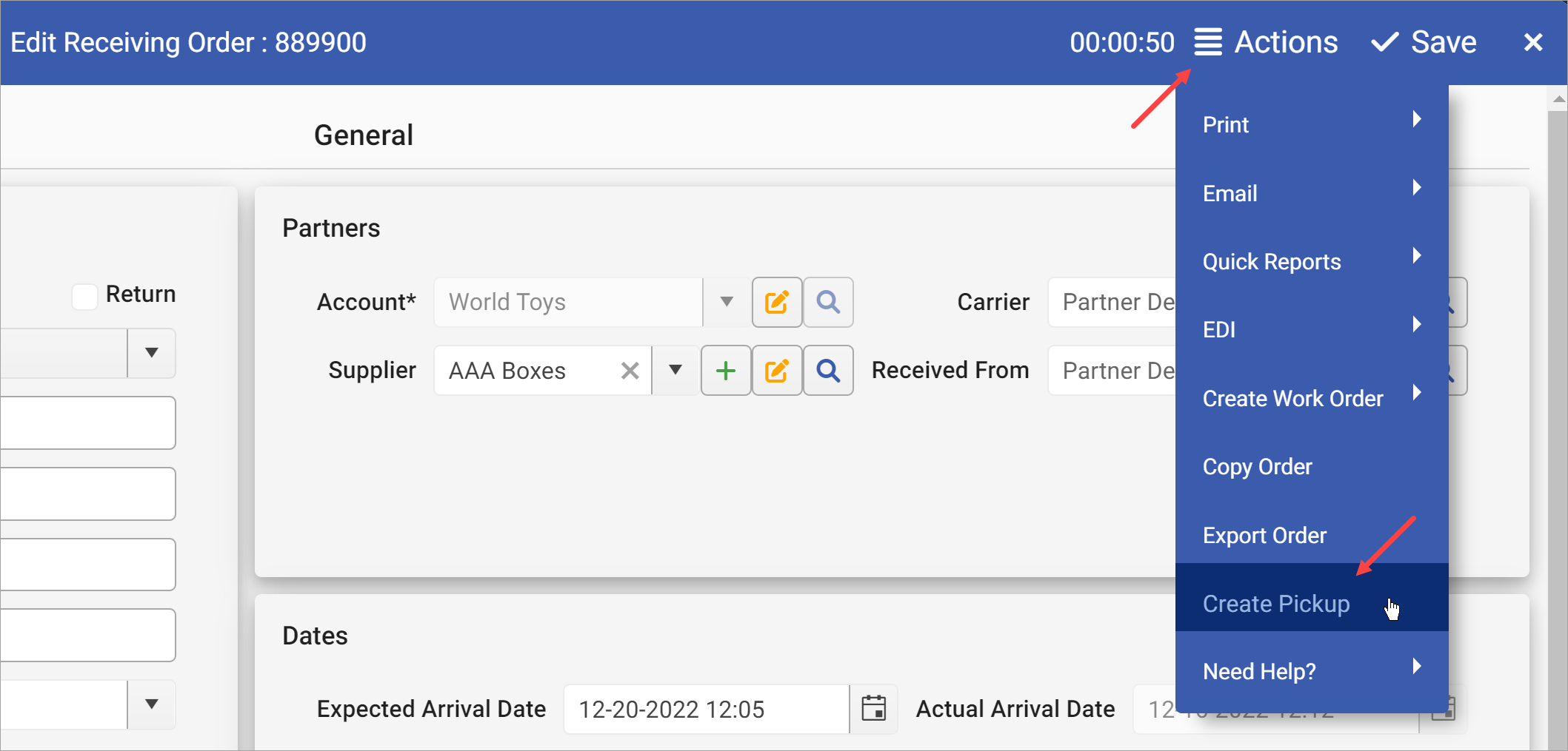 Convert a Receiving Order – Da Vinci Unified